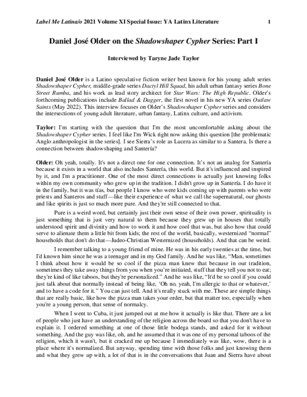 (PDF) Daniel José Older on the Shadowshaper Cypher Series: Part I