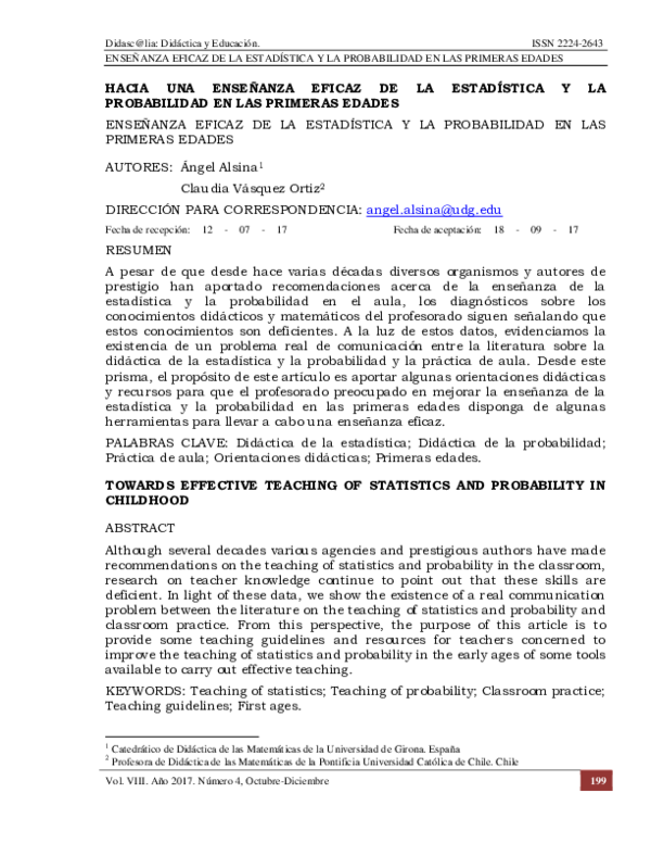 (PDF) Hacia Una Enseñanza Eficaz De La Estadística y La Probabilidad en Las Primeras Edades