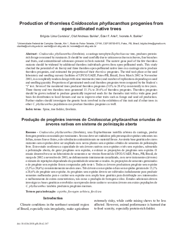 (PDF) Produção de progênies inermes de Cnidoscolus phyllacanthus ...