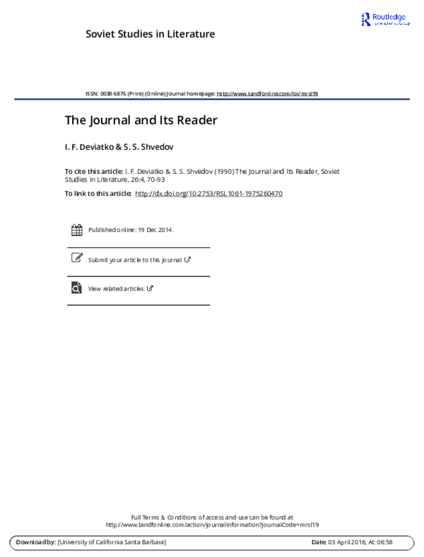 (PDF) The Journal and Its Reader | Inna Deviatko - Academia.edu