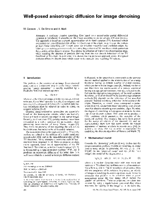 (PDF) Well-posed anisotropic diffusion for image denoising