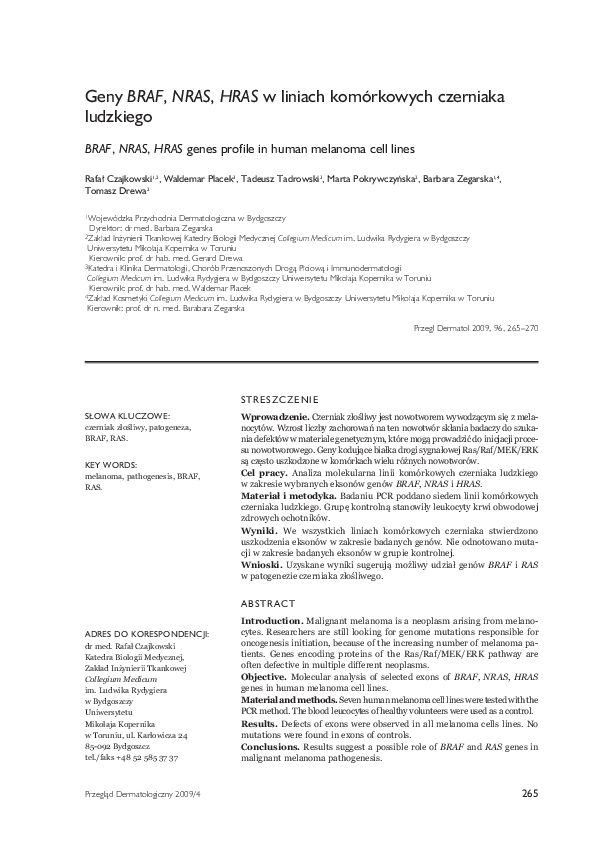 (PDF) BRAF, NRAS, HRAS genes profile in human melanoma cell lines