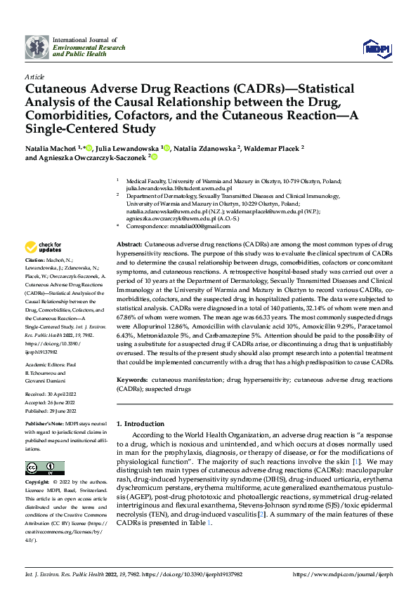 (PDF) Cutaneous Adverse Drug Reactions (CADRs)—Statistical Analysis of ...