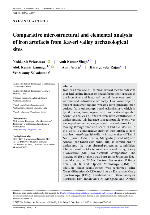 (PDF) Comparative microstructural and elemental analysis of iron artefacts from Kaveri valley ...