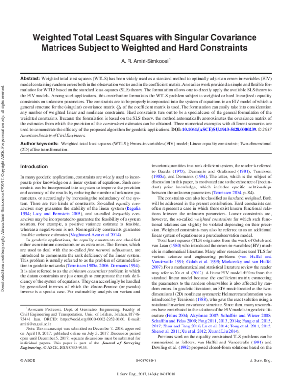 (PDF) Weighted Total Least Squares with Singular Covariance Matrices Subject to Weighted and ...