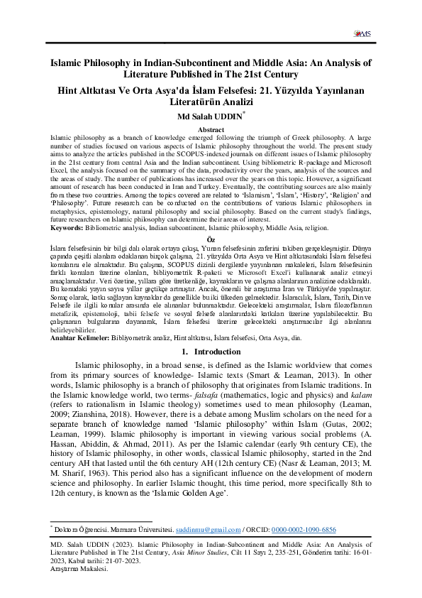 (PDF) Islamic Philosophy in Indian-Subcontinent and Middle Asia: An ...