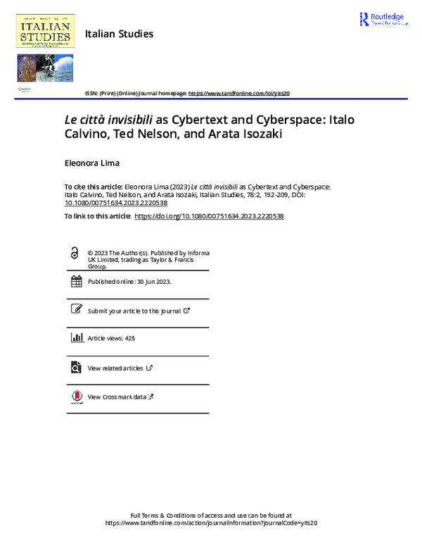 (PDF) 'Le città invisibili' as Cybertext and Cyberspace: Italo Calvino ...