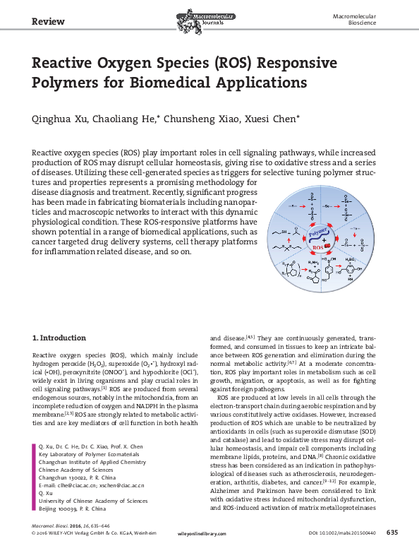 (PDF) Reactive Oxygen Species (ROS) Responsive Polymers for Biomedical ...