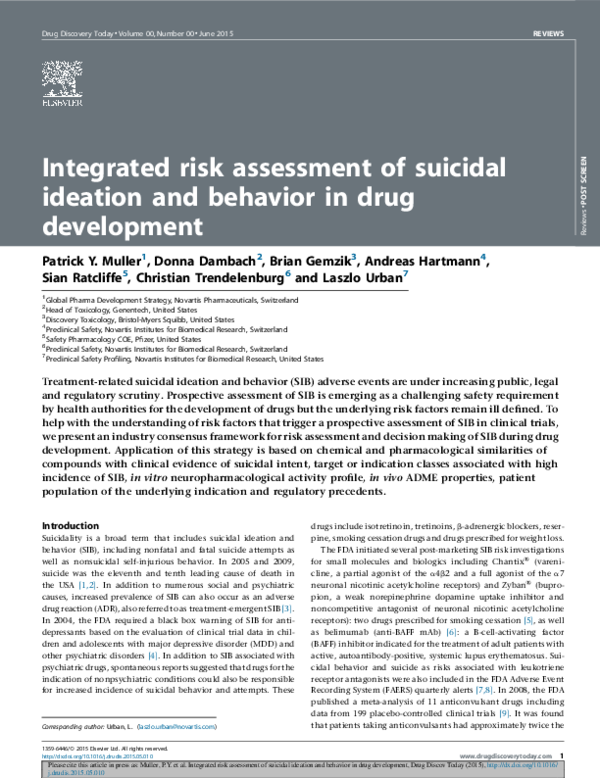 (PDF) Integrated risk assessment of suicidal ideation and behavior in ...