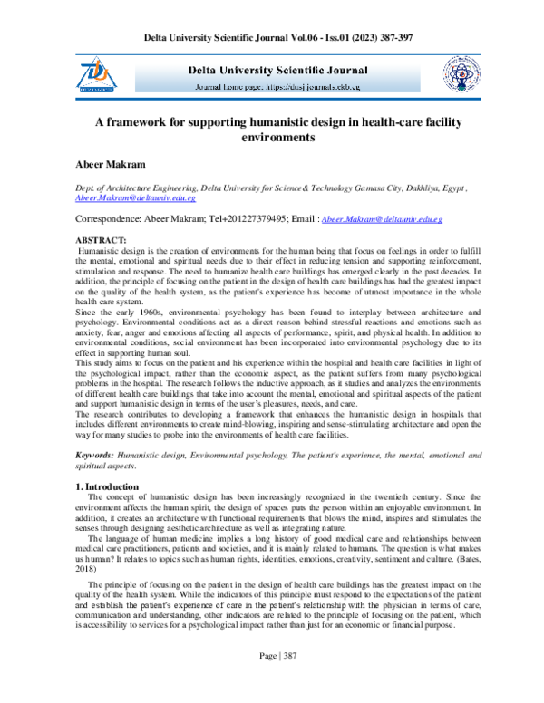 (PDF) A framework for supporting humanistic design in health-care ...
