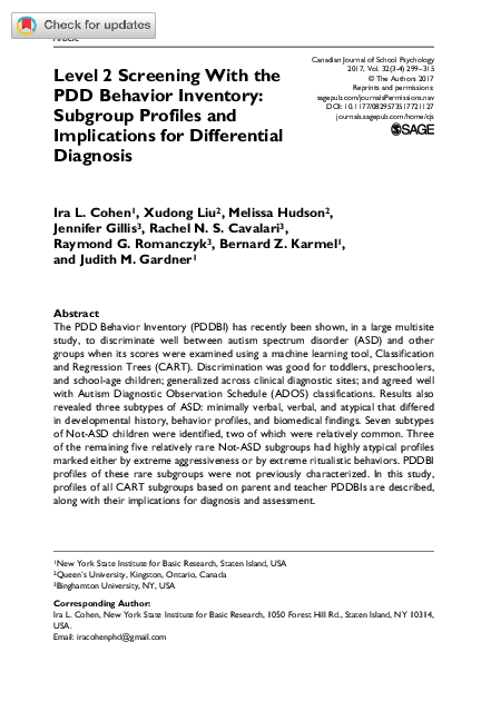 (PDF) Level 2 Screening With the PDD Behavior Inventory: Subgroup ...