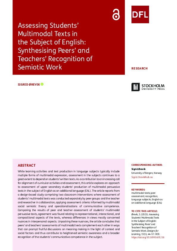 (PDF) Assessing Students' Multimodal Texts in the Subject of English ...