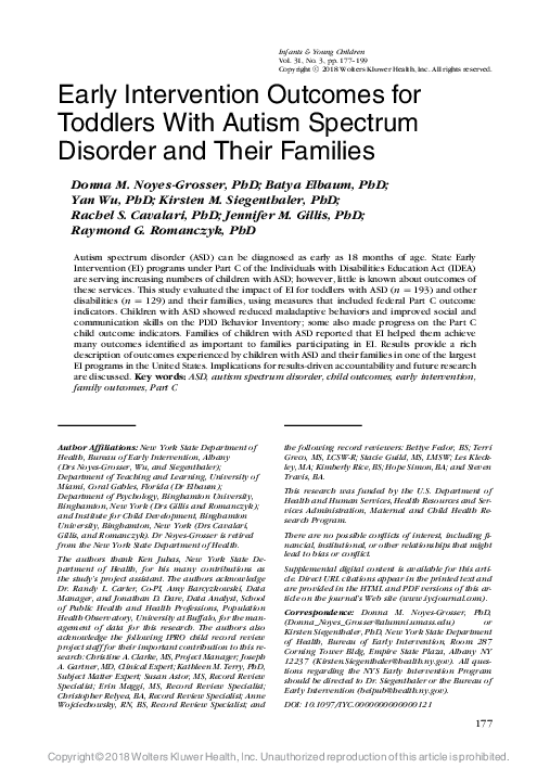 (PDF) Early Intervention Outcomes for Toddlers With Autism Spectrum ...