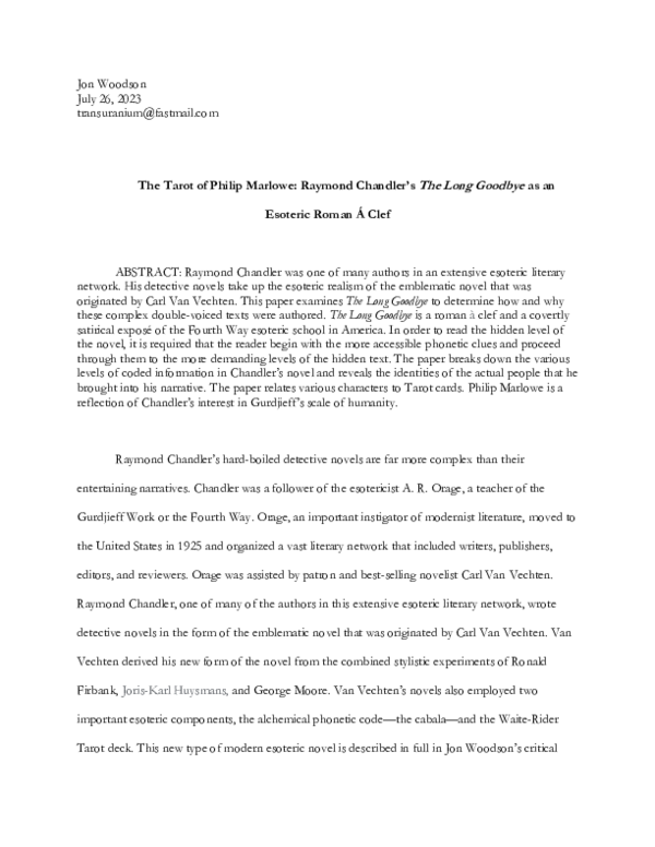 (PDF) The Tarot of Philip Marlowe: Raymond Chandler’s The Long Goodbye ...