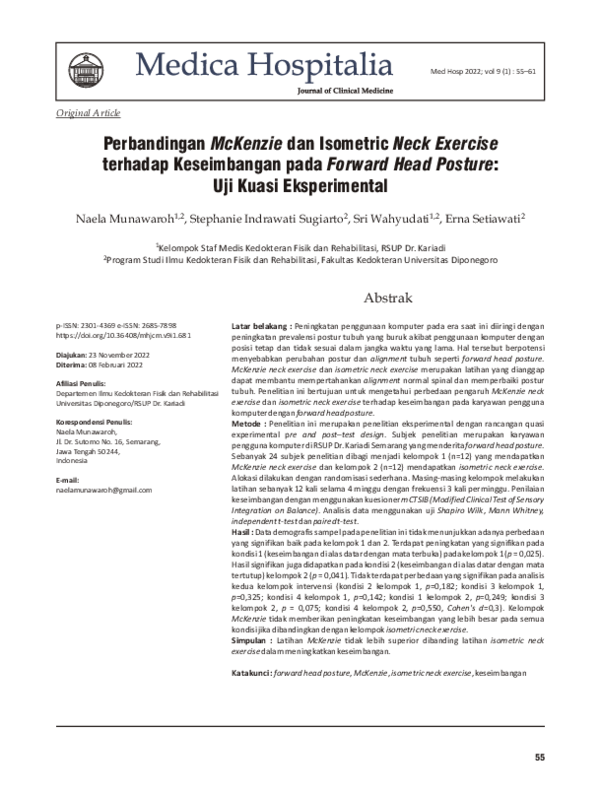 (PDF) Perbandingan McKenzie dan Isometric Neck Exercise terhadap ...
