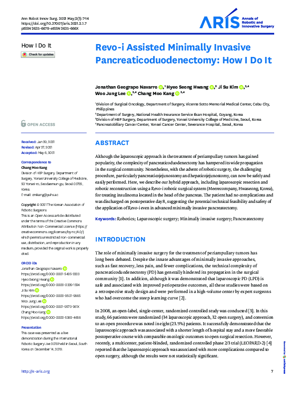 (PDF) Revo-i Assisted Minimally Invasive Pancreaticoduodenectomy: How I ...