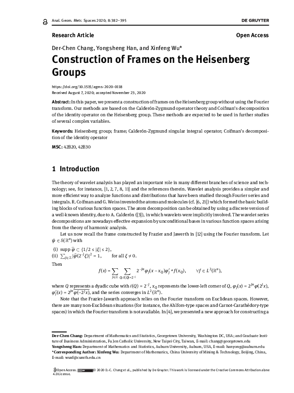(PDF) Construction of Frames on the Heisenberg Groups