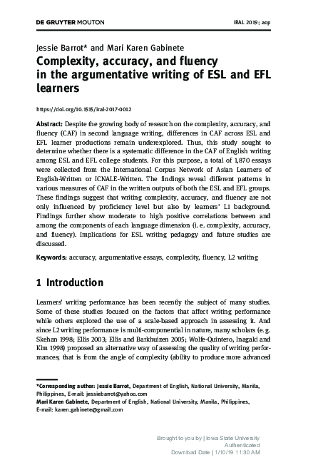 (PDF) Complexity, accuracy, and fluency in the argumentative writing of ESL and EFL learners