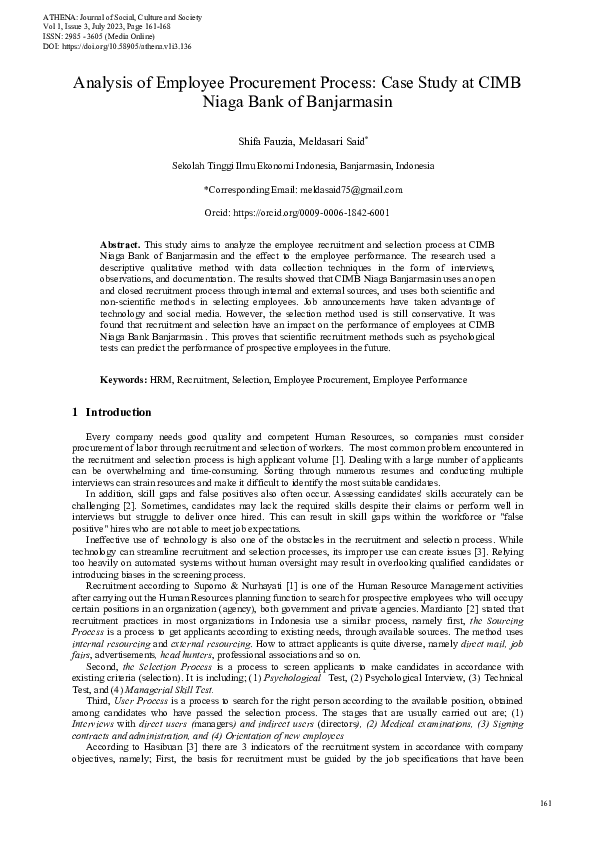 (PDF) Analysis of Employee Procurement Process: Case Study at CIMB Niaga Bank of Banjarmasin