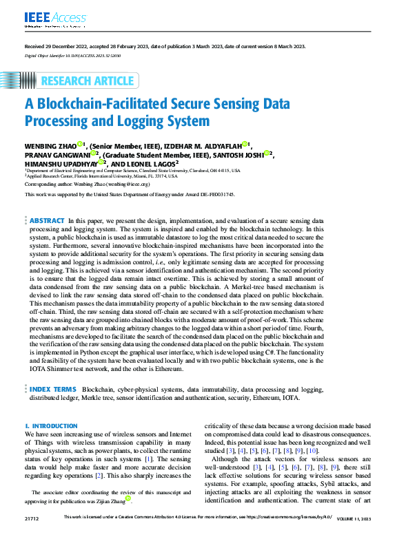 Pdf A Blockchain Facilitated Secure Sensing Data Processing And Logging System Pranav 