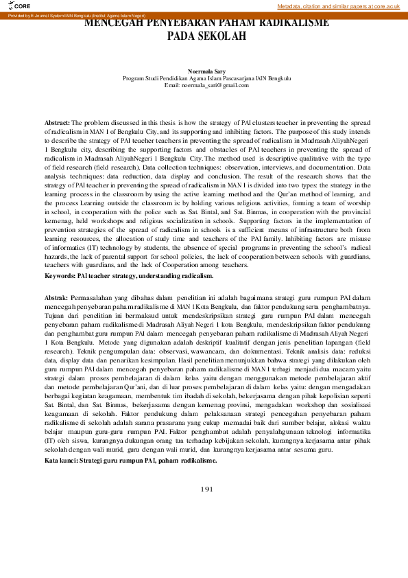 (PDF) Mencegah Penyebaran Paham Radikalisme Pada Sekolah