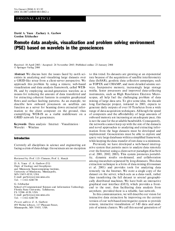(PDF) Remote data analysis, visualization and problem solving environment (PSE) based on ...