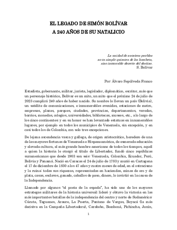 (PDF) El legado de Simón Bolívar a 240 años de su natalicio