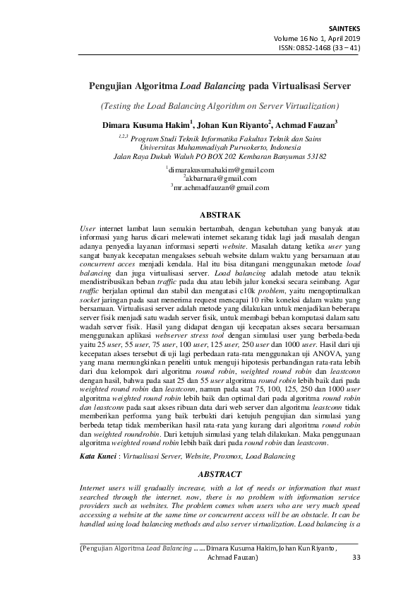 (PDF) Pengujian Algoritma Load Balancing pada Virtualisasi Server | Johan Riyanto - Academia.edu