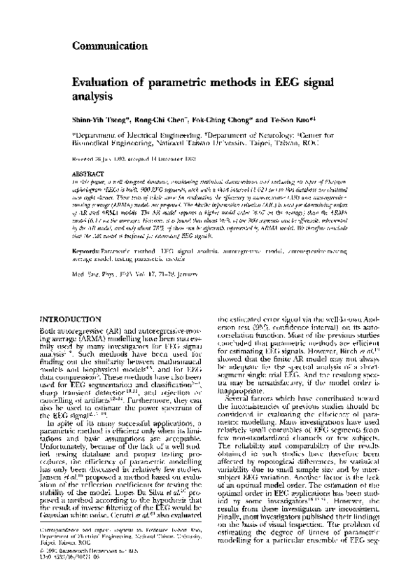(PDF) Evaluation of parametric methods in EEG signal analysis