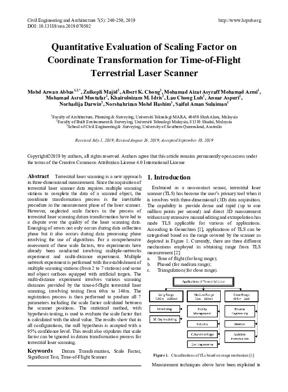 (PDF) Quantitative Evaluation of Scaling Factor on Coordinate Transformation for Time-of-Flight ...