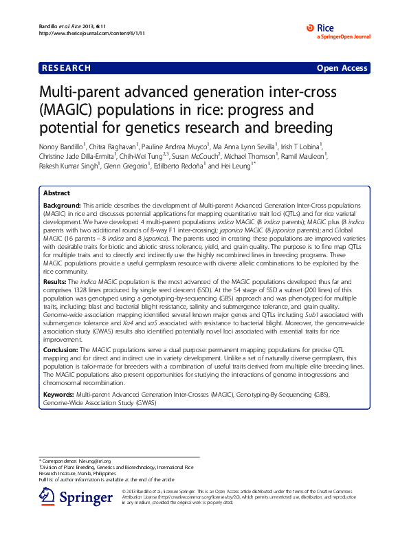 (PDF) Multi-parent advanced generation inter-cross (MAGIC) populations ...