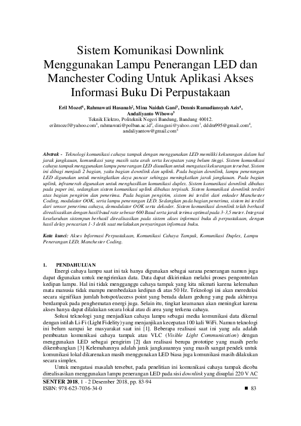(PDF) Sistem Komunikasi Downlink Menggunakan Lampu Penerangan LED dan Manchester Coding Untuk ...