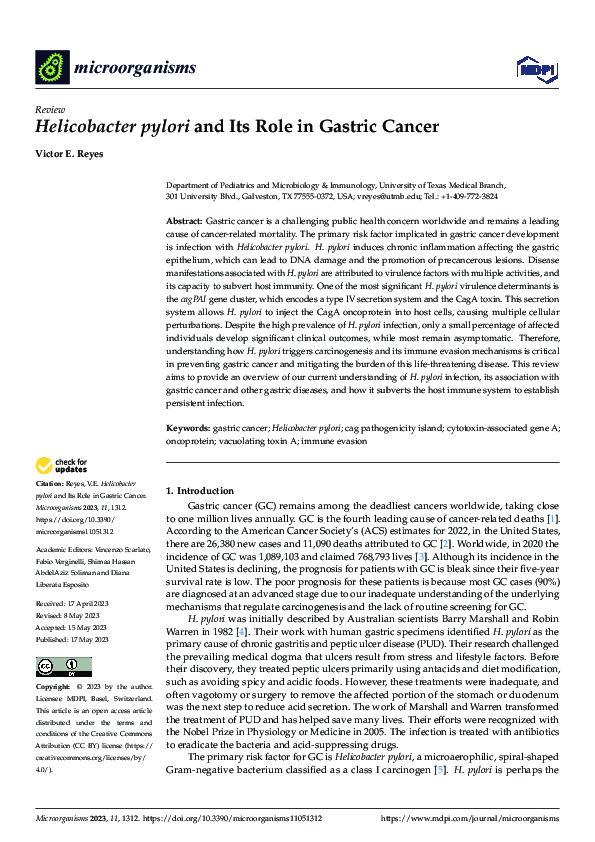 (PDF) Helicobacter pylori and Its Role in Gastric Cancer | Victor Reyes ...