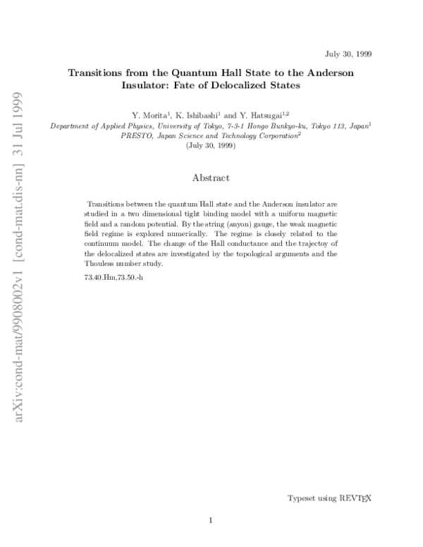(PDF) Transitions from the quantum Hall state to the Anderson insulator ...