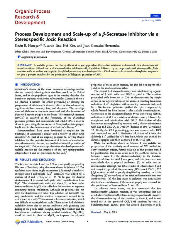 (PDF) Process Development and Scale-up of a β-Secretase Inhibitor via a ...