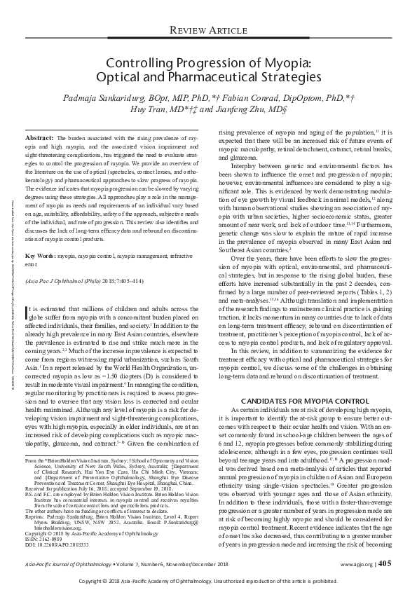 (PDF) Controlling Progression of Myopia: Optical and Pharmaceutical ...
