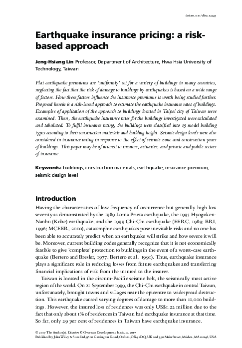 (PDF) Earthquake insurance pricing: a risk-based approach