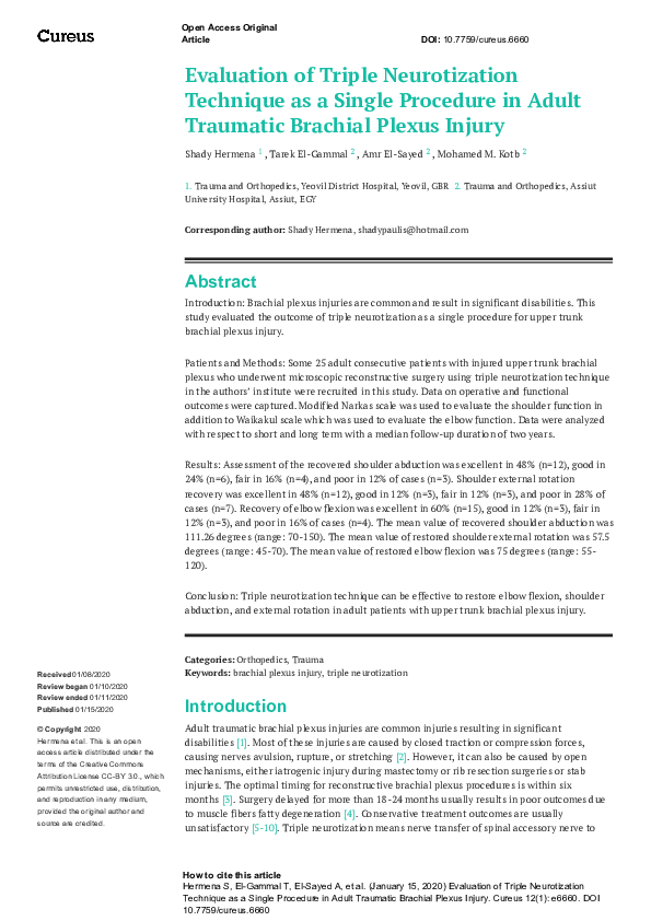 (PDF) Evaluation of Triple Neurotization Technique as a Single ...