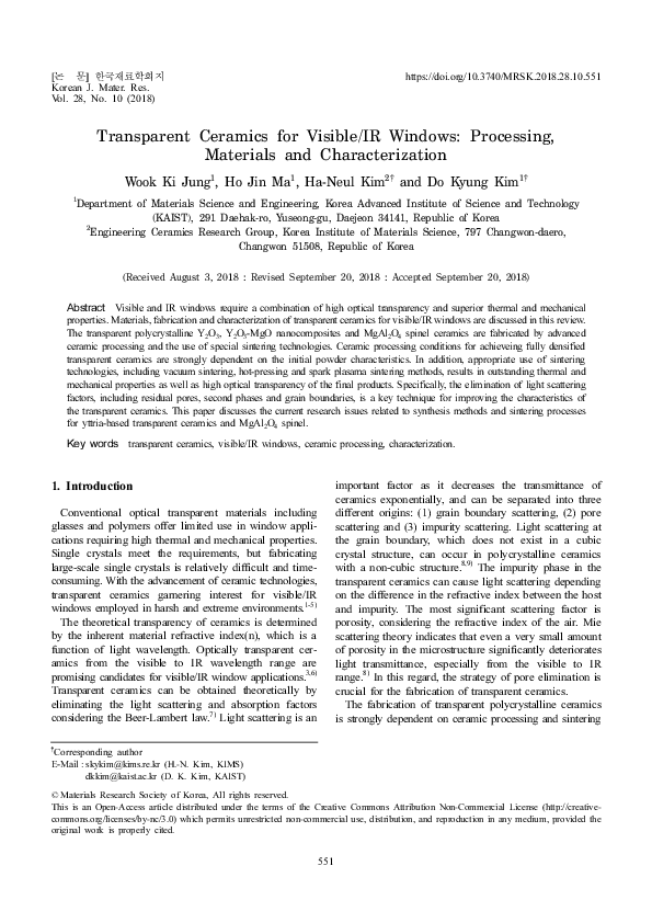 (PDF) Transparent Ceramics for Visible/IR Windows: Processing ...
