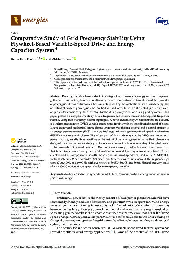 (PDF) Comparative Study of Grid Frequency Stability Using Flywheel-Based Variable-Speed Drive ...