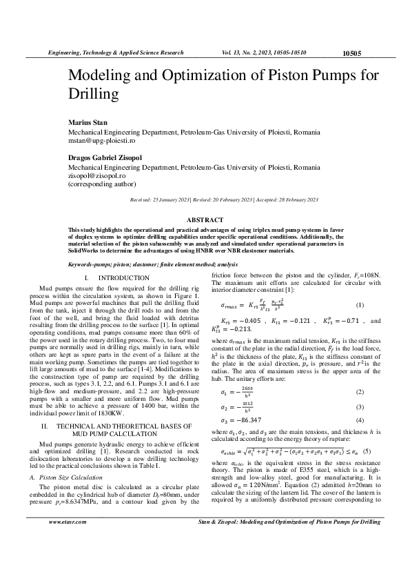 (PDF) Modeling and Optimization of Piston Pumps for Drilling