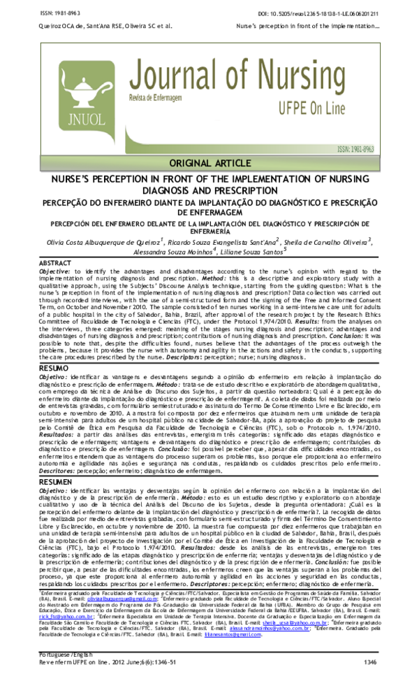 (PDF) Nurse’s perception in front of the implementation of nursing ...