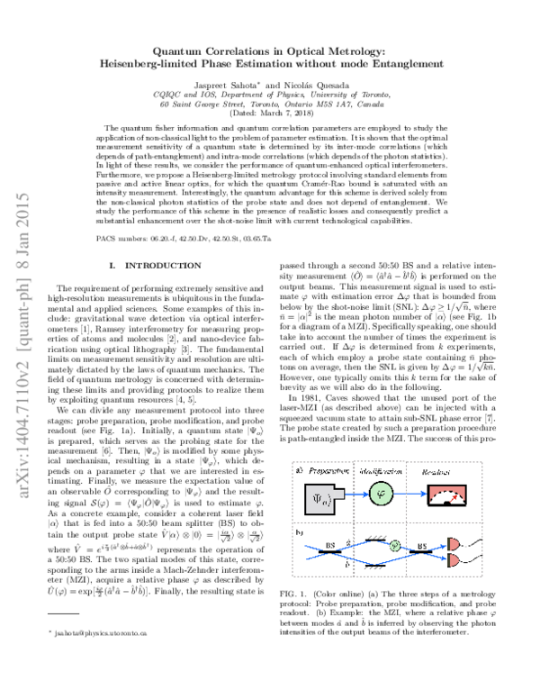(PDF) Quantum correlations in optical metrology: Heisenberg-limited phase estimation without ...