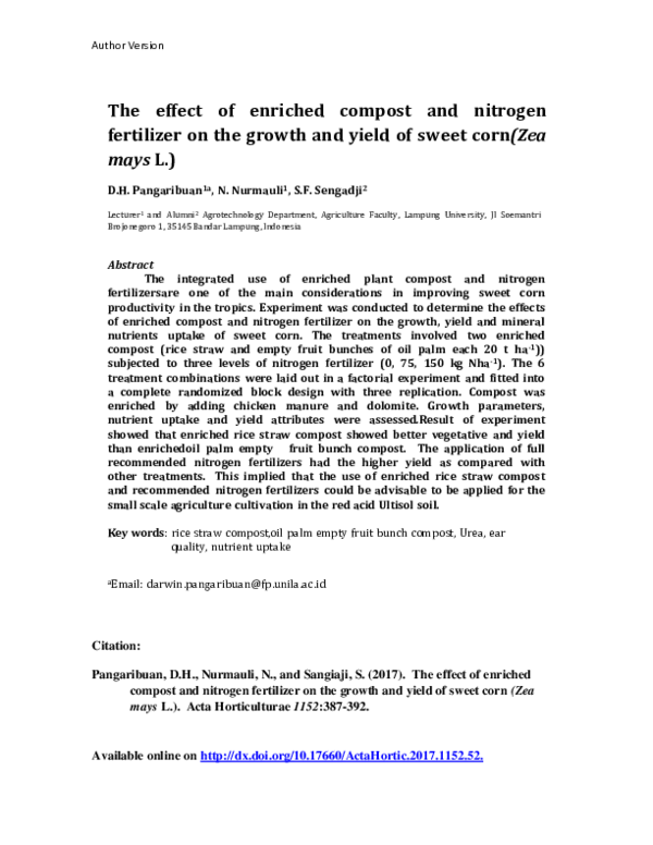 (PDF) The effect of enriched compost and nitrogen fertilizer on the growth and yield of sweet ...