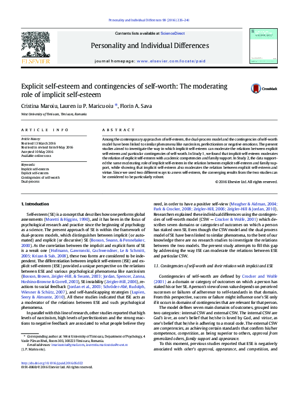(PDF) Explicit self-esteem and contingencies of self-worth: The ...