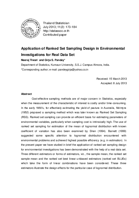 (PDF) Application of ranked set sampling design in environmental investigations for real data set