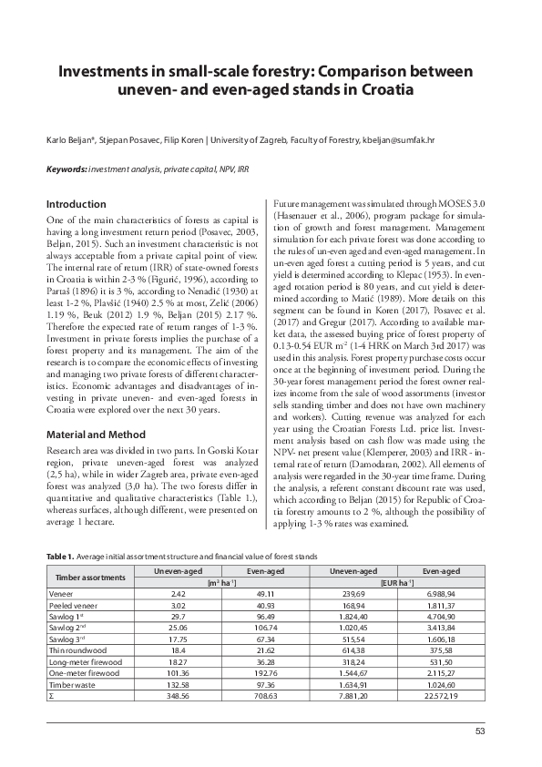 (PDF) Investments in small-scale forestry : Comparison between uneven ...