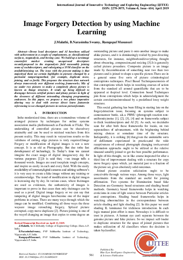 Pdf Image Forgery Detection By Using Machine Learning