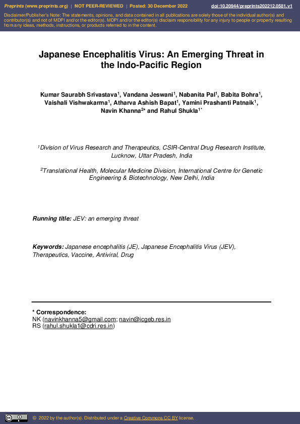 (PDF) Japanese Encephalitis Virus: An Emerging Threat in the Indo ...
