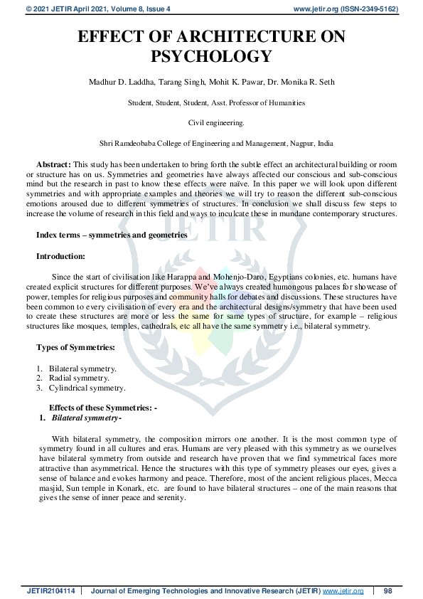 (PDF) Effect of Architecture on Psychology
